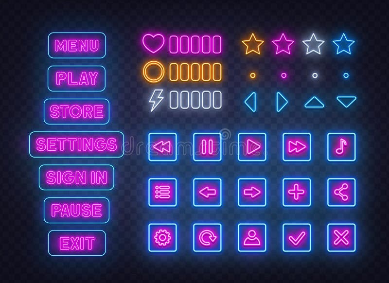 Neon Menu and Interface Icons on a Transparent Background. Stock Vector ... Neon Menu and Interface Icons on a Transparent Background. Stock Vector ...