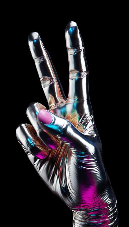 Neon Metallic Hand Showing Iconic Rock and Roll Symbol. Generative Ai ...