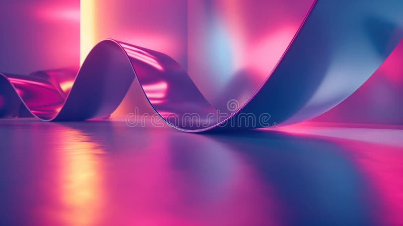 Neon Metallic Wave Ribbon Abstract Background. Generative AI Stock ...