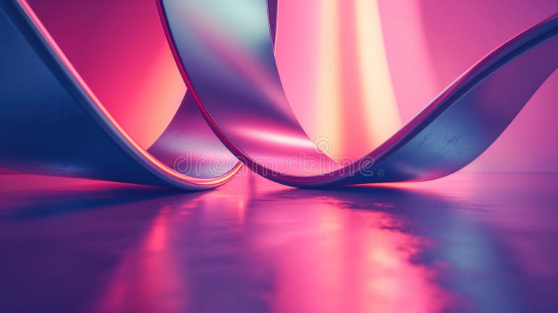 Neon Metallic Wave Ribbon Abstract Background. Generative AI Stock ...