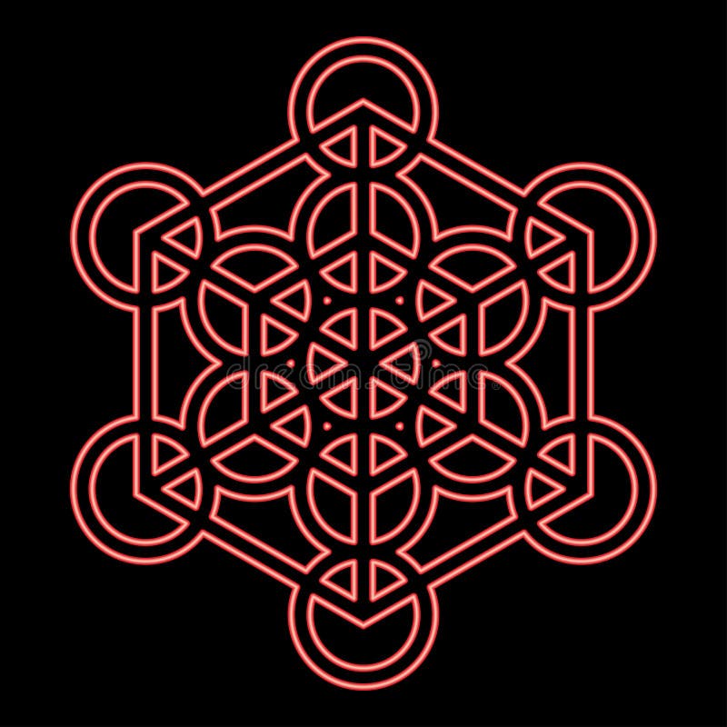 Neon Metatron Cube Sacred Geometry Red Color Vector Illustration Image ...