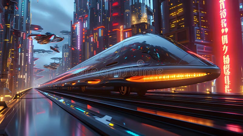 Neon Metropolis: the Future Train Expedition./n Stock Illustration ...