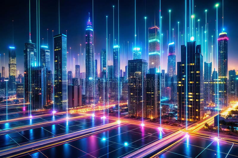 Neon Metropolis a Visual Symphony of Advanced AI Data Transmission and ...