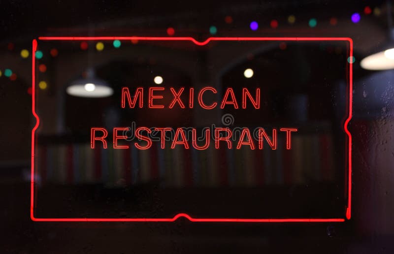 Neon Mexican Restaurant Sign in Rainy Window Stock Image - Image of ...