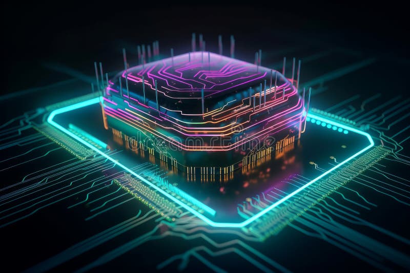 Neon Microchip & Cloud: Futuristic Integration in High-Tech Cartoo ... Neon Microchip & Cloud: Futuristic Integration in High-Tech Cartoo ...