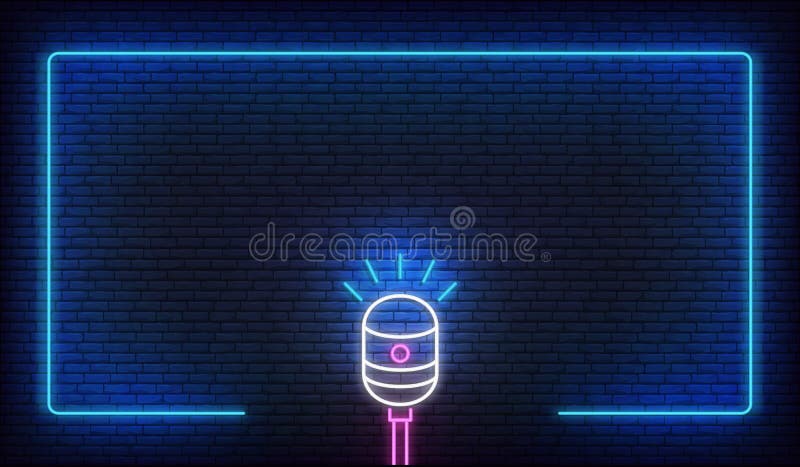 Neon Microphone and Border Frame. Template for Podcast, Live Music ...