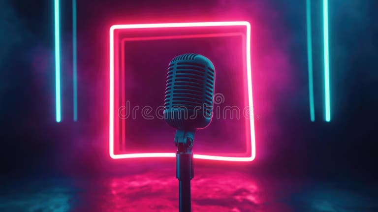 Neon Microphone Frame stock photo. Image of frame, music - 388483922