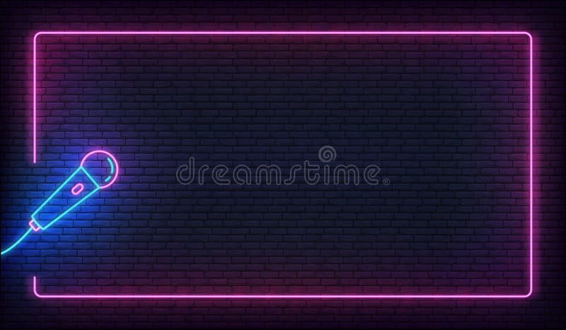 Neon Microphone And Glowing Border Frame Template For Karaoke Live