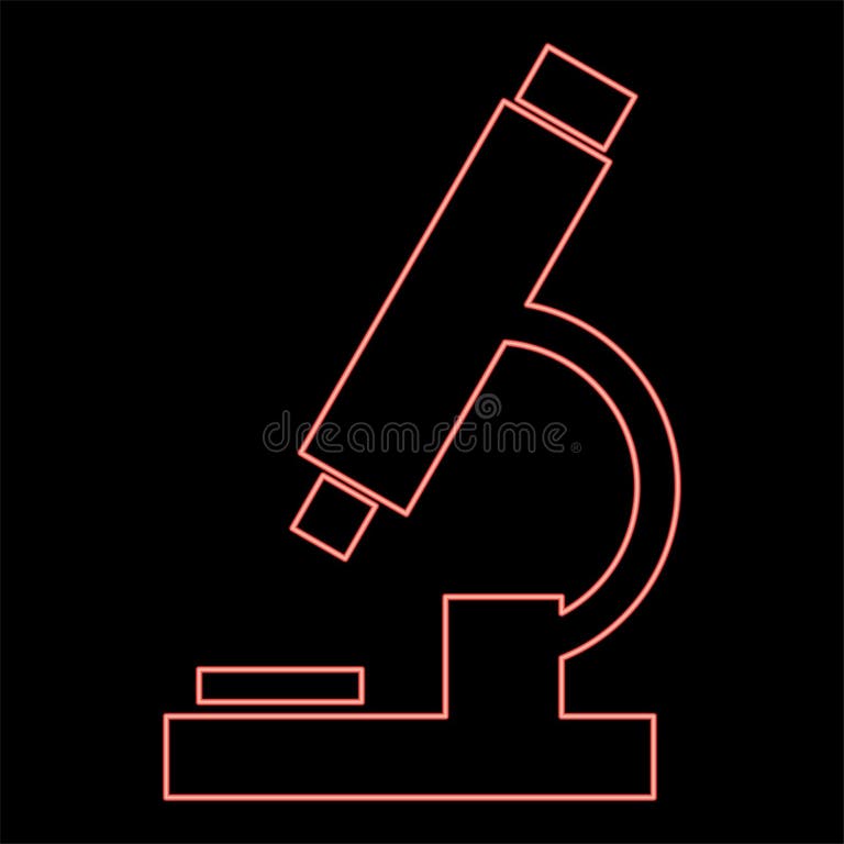 Neon Microscope Red Color Vector Illustration Image Flat Style Stock ...