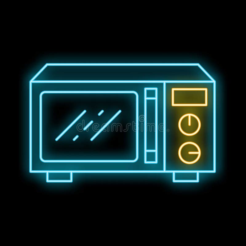 Neon Microwave Oven Glowing on a Black Background Stock Vector ...