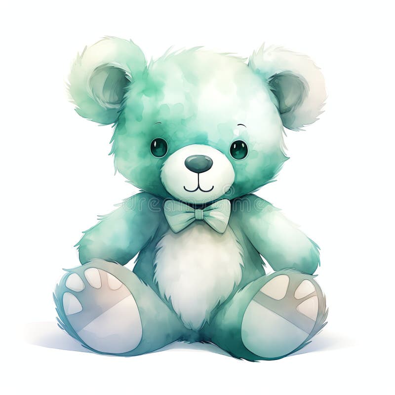 Neon Mint and White Teddy Bear Illustration for Nursery Stock ...
