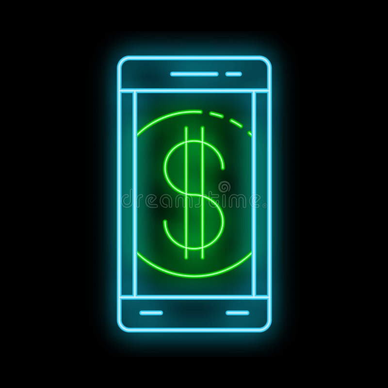 Neon Mobile Phone Showing Dollar Currency Symbol on Screen Stock ...