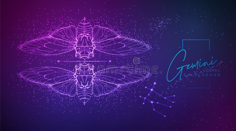 Neon Modern Fluid Background with Astrology Gemini Zodiac Sign. Stock ...