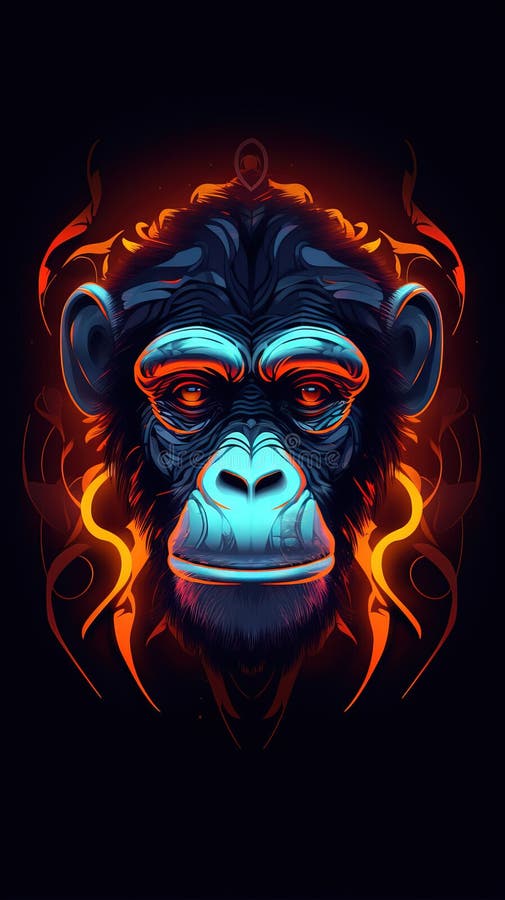 Neon Monkey on Dark Background. Generative AI Stock Illustration ...