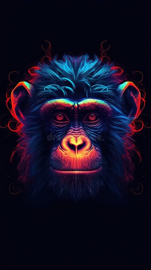 Neon Monkey on Dark Background. Generative AI Stock Illustration ...