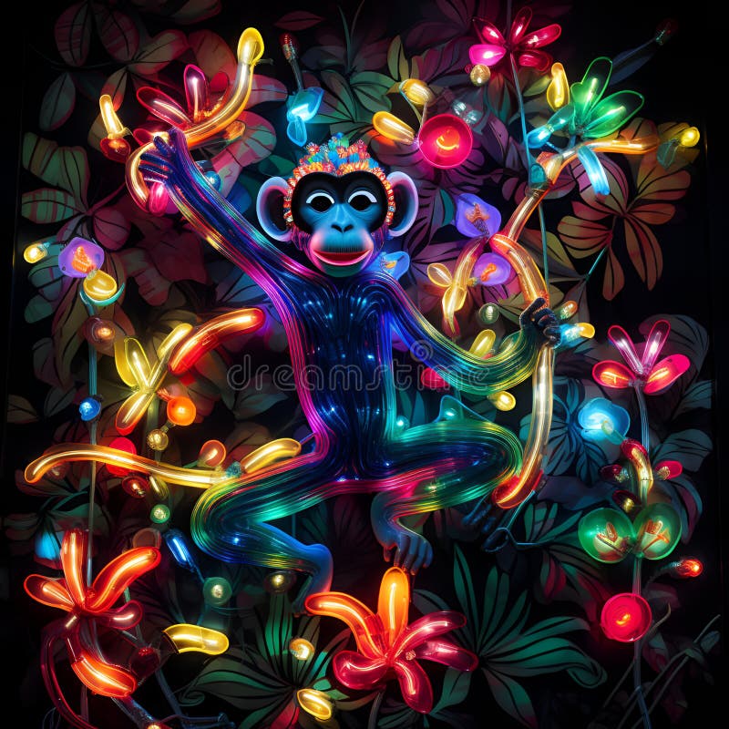 Neon monkey in neon colors stock illustration. Illustration of creating ...