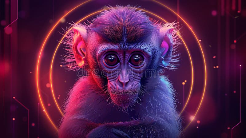 Neon Monkey Portrait stock photo. Image of primate, artistic - 329335338