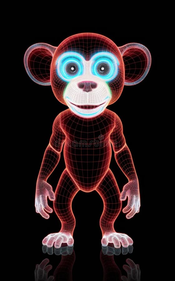 A Neon Monkey Sits on a Ledge with a City in the Background. Ai ...