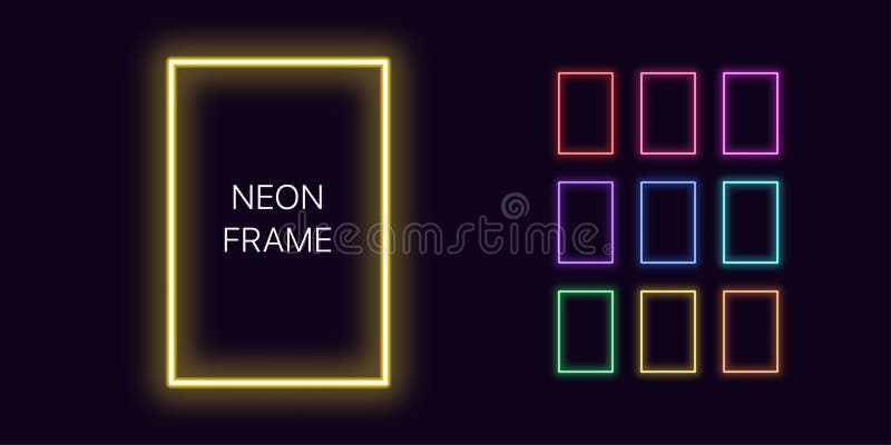 Neon Monochrome Circle Border with Copy Space. Templates Set Stock ...