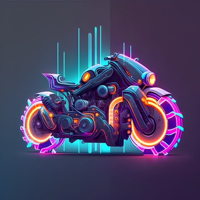 Neon Motorcycle in Neon Style on a Dark Background. Vector Illustration ...