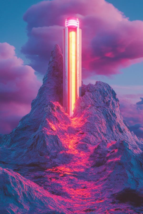 Neon Mountain Structure in the Sky Stock Illustration - Illustration of ...