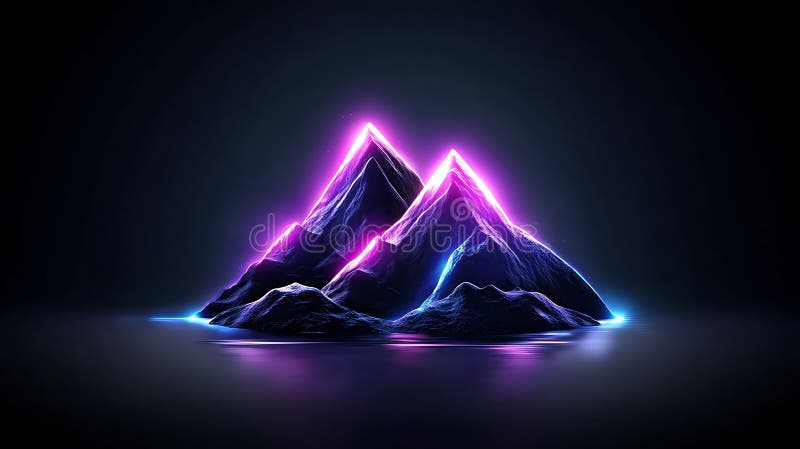Neon Mountains with Glowing Effects in Dark Background Stock ...