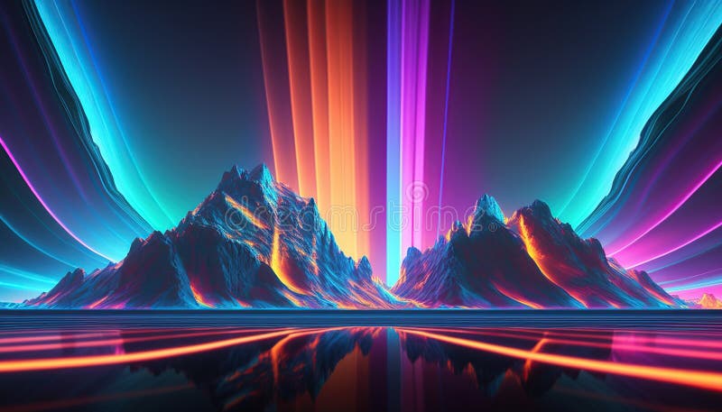 Neon Mountains.Technological Background of the Future.Generative Ai ...