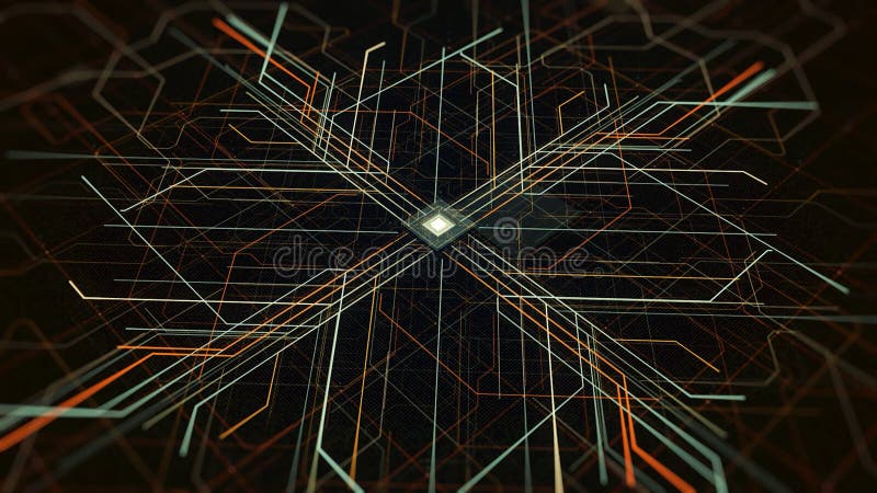 Neon Moving Lines of Computer Circuit. Animation. Diagram of Neural ...