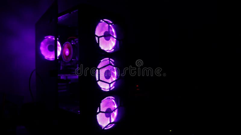 Neon Multi-colored Cooling Cooler in the System Unit of a Gaming ...