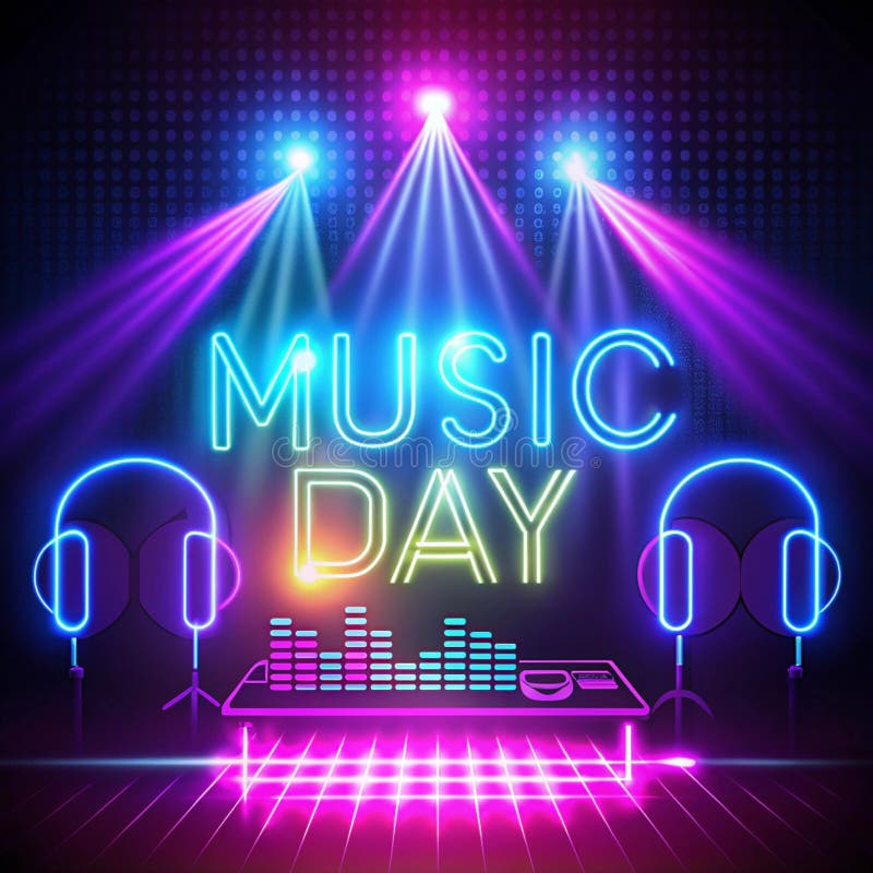 Neon Music Day Celebration stock photo. Image of drops - 369653092