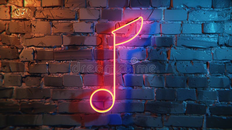 Neon Music Note on Brick Wall Stock Photo - Image of pattern, element ...