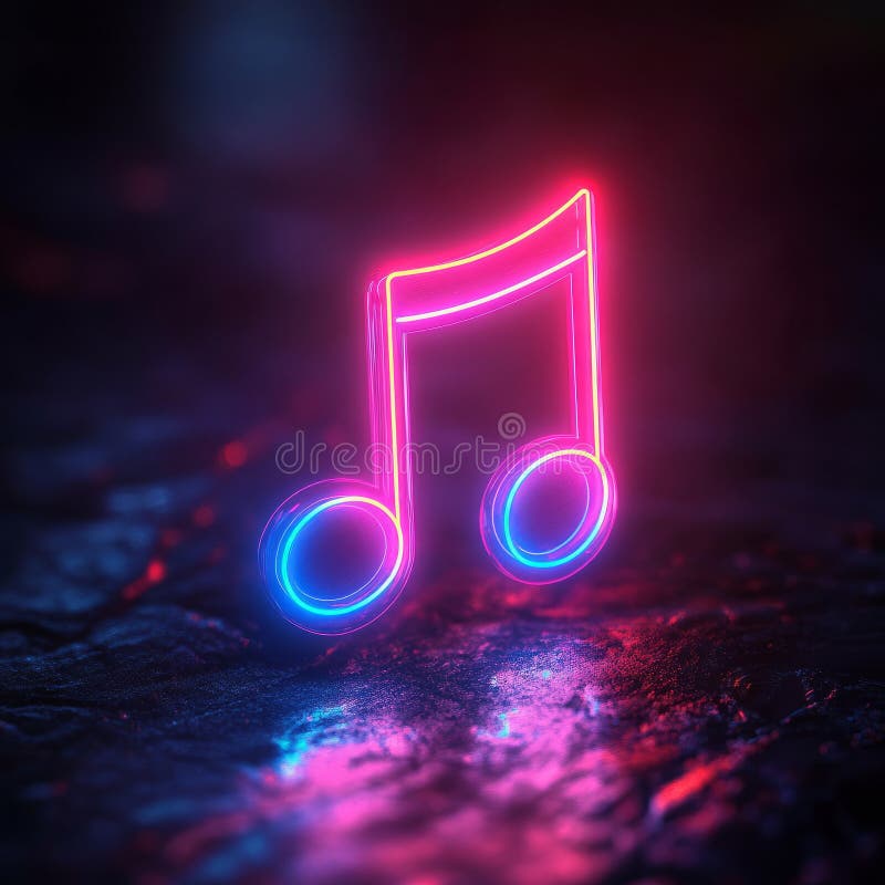 Neon Music Note Glowing on a Dark Surface, Vibrant and Futuristic ...