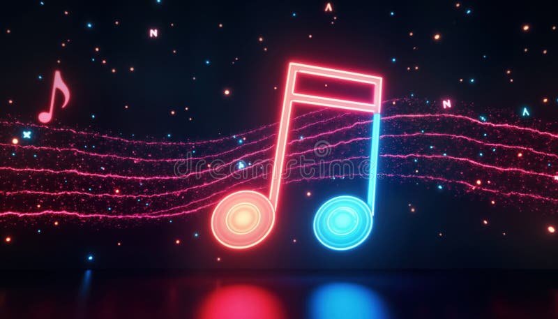 Neon Music Note Glows Bright Against Dark Backdrop. Tech Style Design ...