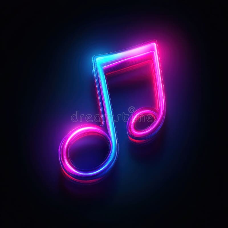 Neon Music Note Icon on Dark Background Stock Illustration ...