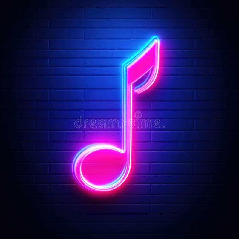 Neon Music Note Icon on Dark Background Stock Illustration ...