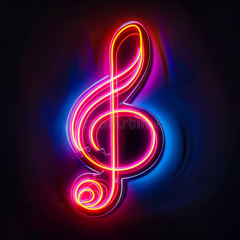 A Neon Music Note Symbol on a Dark Background Stock Illustration ...