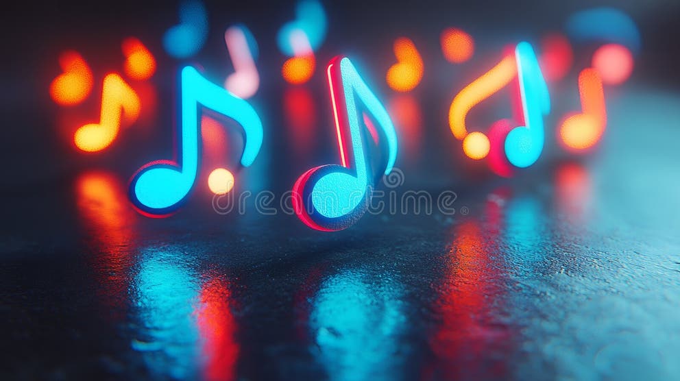 Neon Music Notes Glow in Blue and Orange Stock Illustration ...