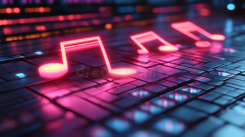 Neon Musical Notes Across Digital Surface Stock Illustration ...