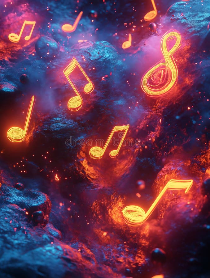 Neon Musical Notes Create Vibrant EDM Vibes in a Cosmic Setting Stock ...