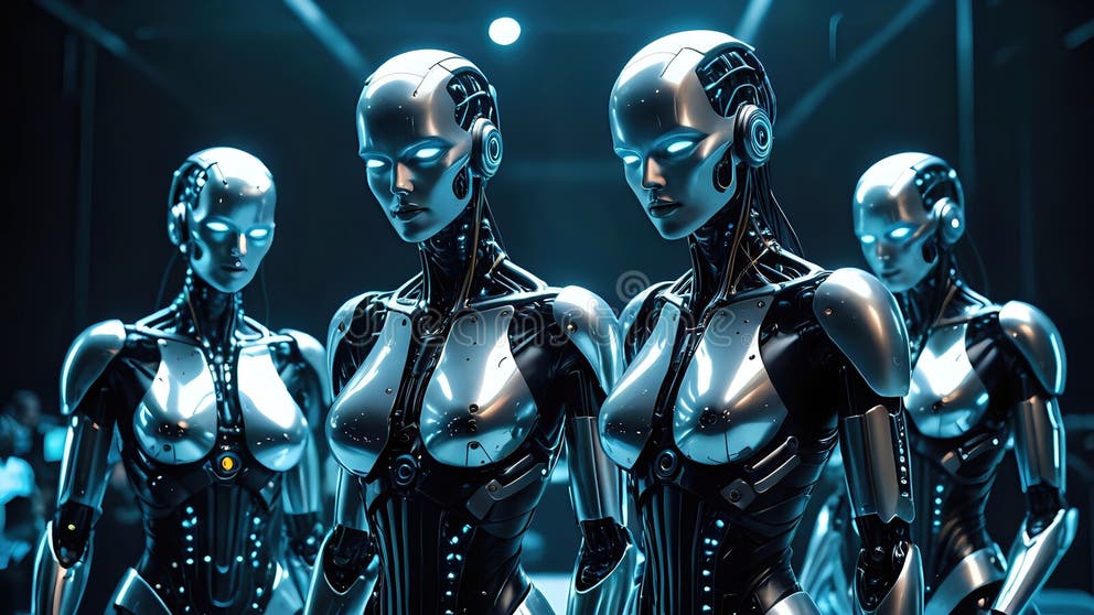 Neon and Nerves: Navigating Humanity S Pulse with a Chrome Facade Stock ...