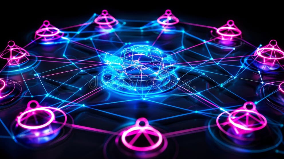 Neon Network Connection: Futuristic Data Nodes and Digital ...