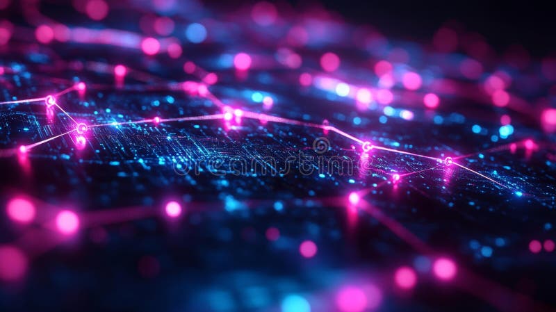 Neon Network Connection Over a Digital Surface Generative AI Stock ...