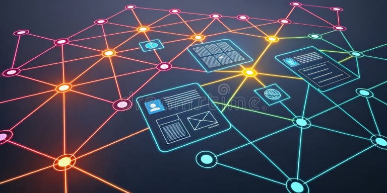 Neon Network Data Visualization Interconnected Documents and Nodes, Network Graph, Data ...