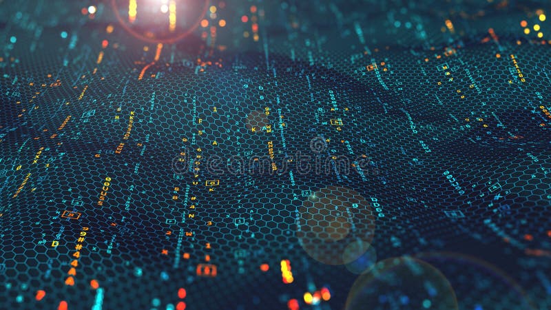 Neon Network of Digital Data Streams Stock Illustration - Illustration ...