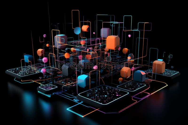 Neon Network: a Futuristic Matrix of Mobile Data and Connectivity Stock ...