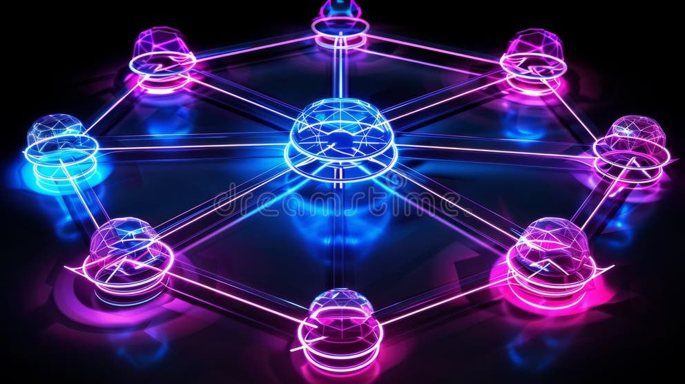 Neon Network Node Structure with Geometric Lines and Spheres ...