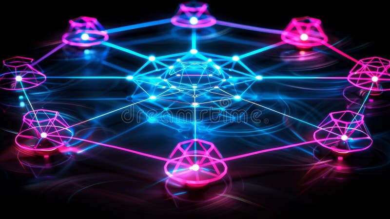 Neon Network Nodes: Abstract Technology Connection Concept, Cyberpunk ...