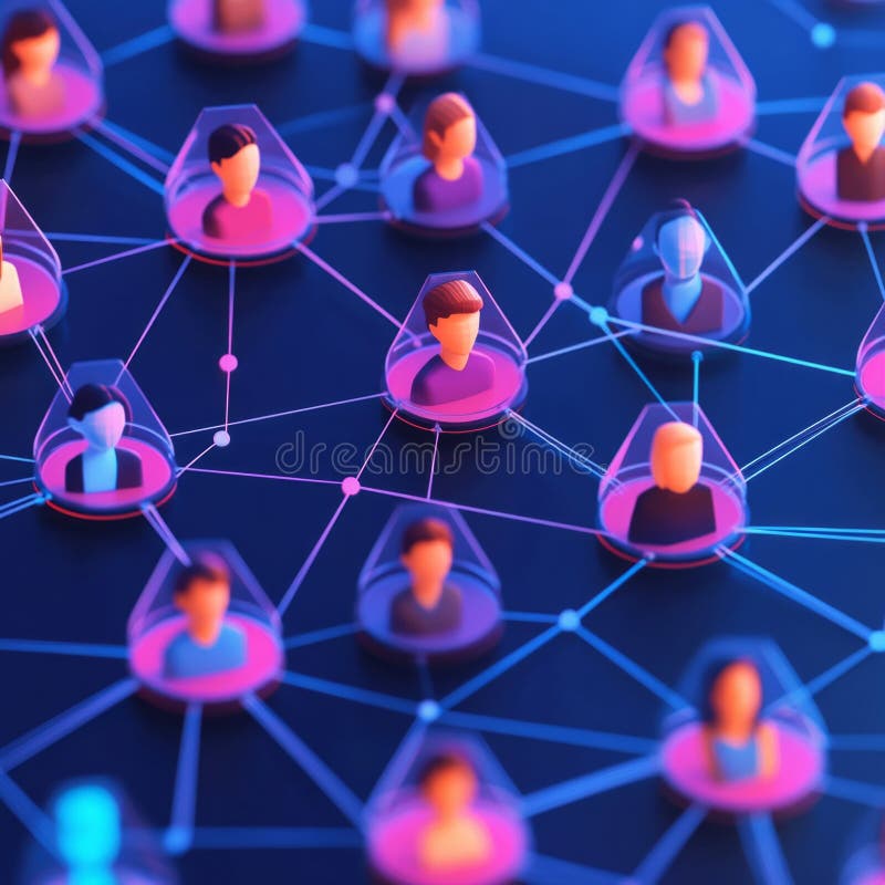 Neon Network of People in a Digital Web of Connections Stock Image ...