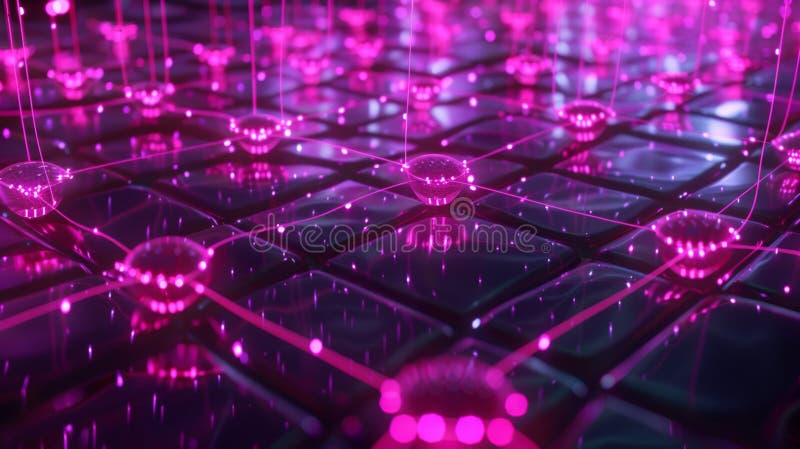Neon Network Safety Net Over Digital Landscape Stock Image - Image of ...