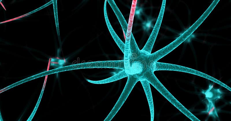 Neon Neuron Cells on the Black Background. 3D Illustration Stock ...